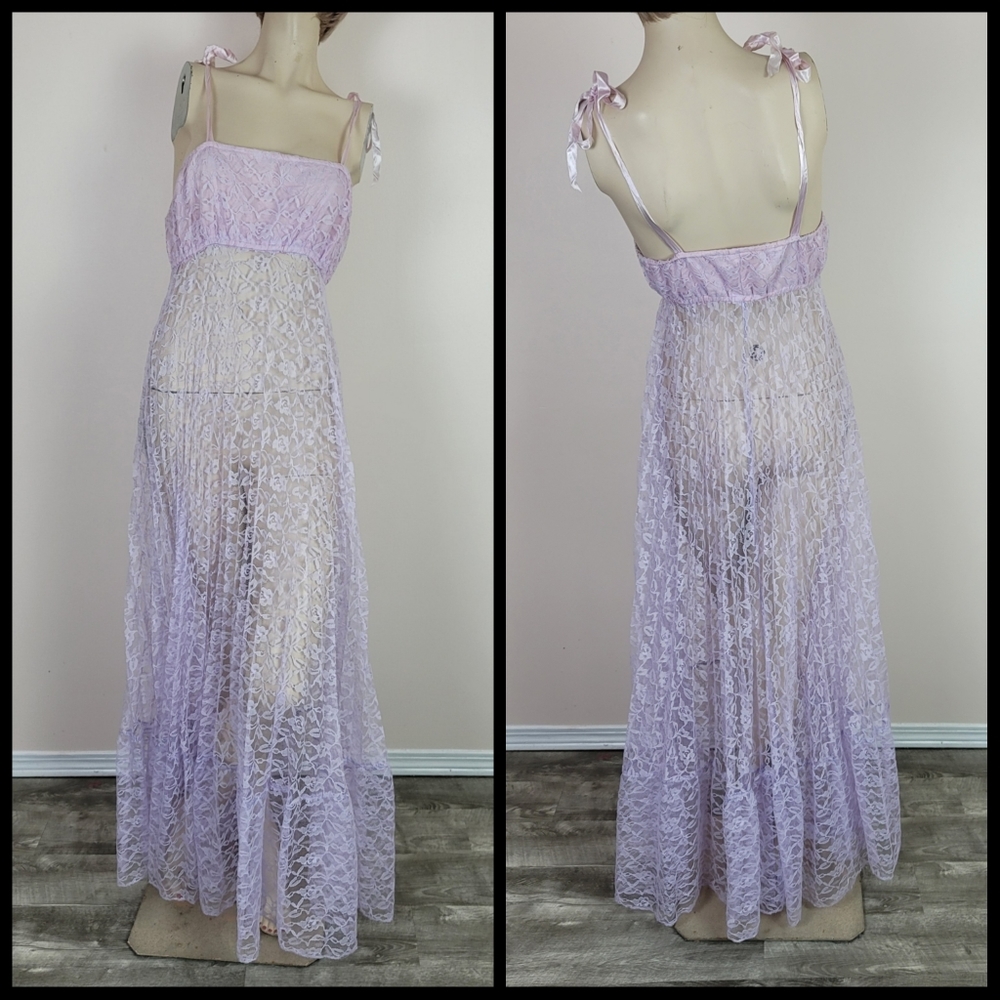 Vintage Purple Lace Maxi Dress With Sheer Skirt - Gem